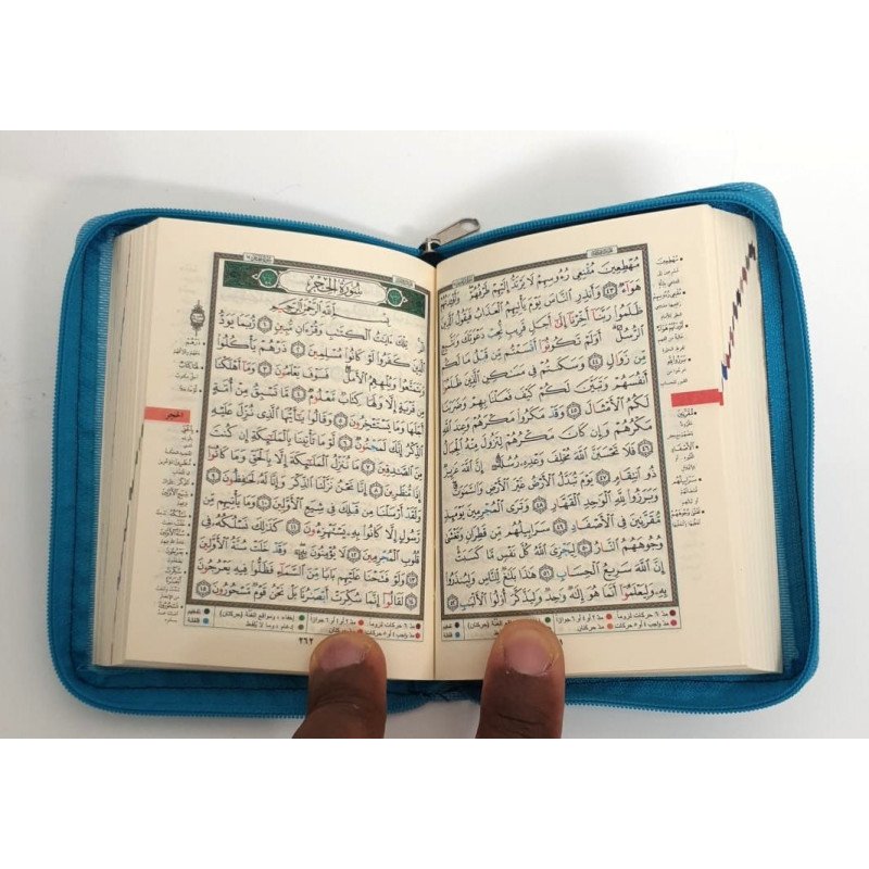 Livre Coran Arabe Tajwid Bleu de Poche Zipper - Hafs - Al Hidayah