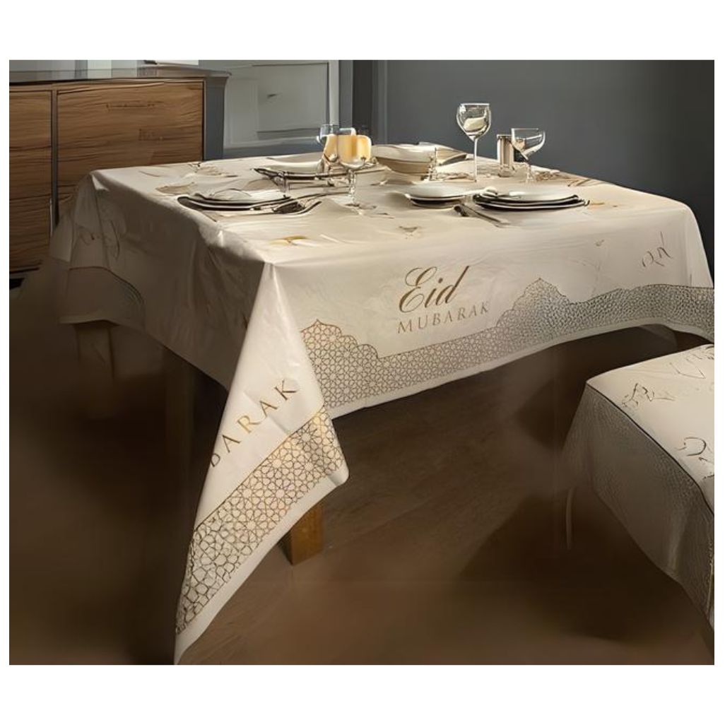 Nappe Eid Mubarak - Plastifiée Motifs Doré 183 x 137cm - Décoration Eid ...